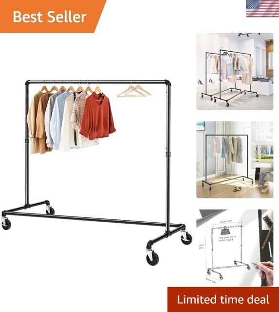 HEAVY-DUTY INDUSTRIAL PIPE Rolling Clothes Rack with Lockable Wheels ...