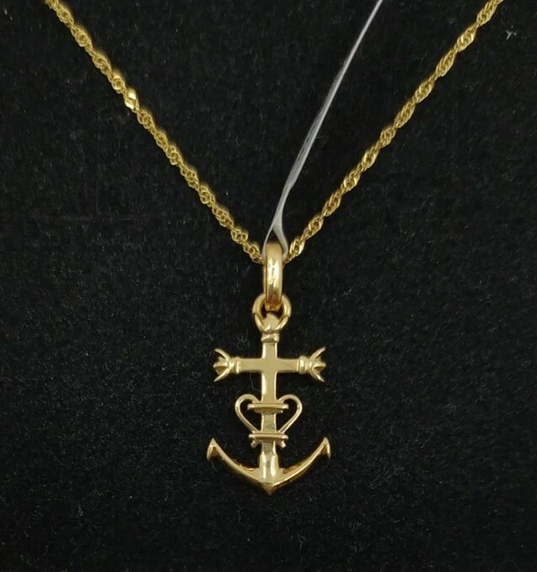 PENDENTIF ET CHAÎNE Or 18k 750 MTS Croix Marinera. Croix, Ancre Corazón ...