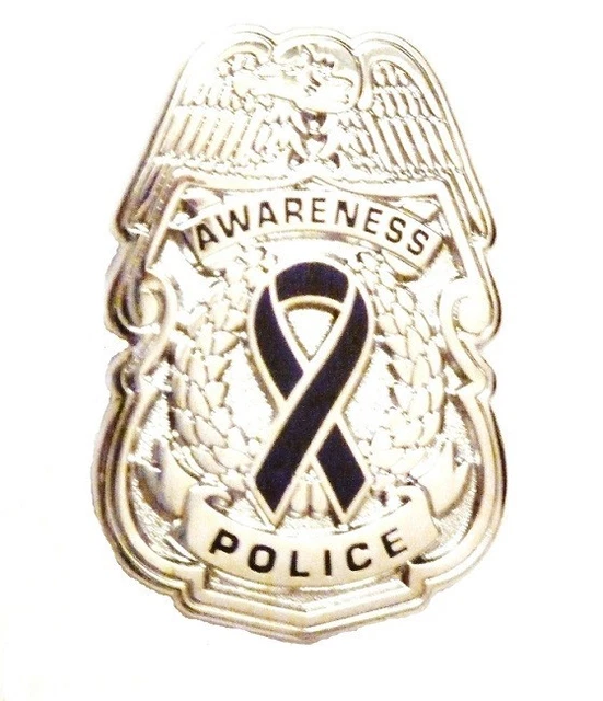 BLACK AWARENESS RIBBON Pin Police Badge Officer Sheriff Cop Cancer ...