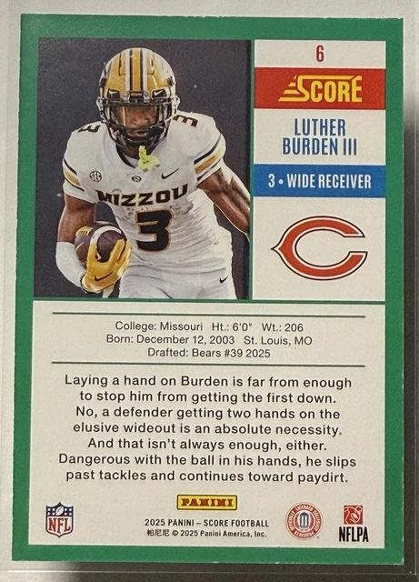 LUTHER BURDEN III (RC) - 2025 Score Football #6 - Anniversary Rookies ...