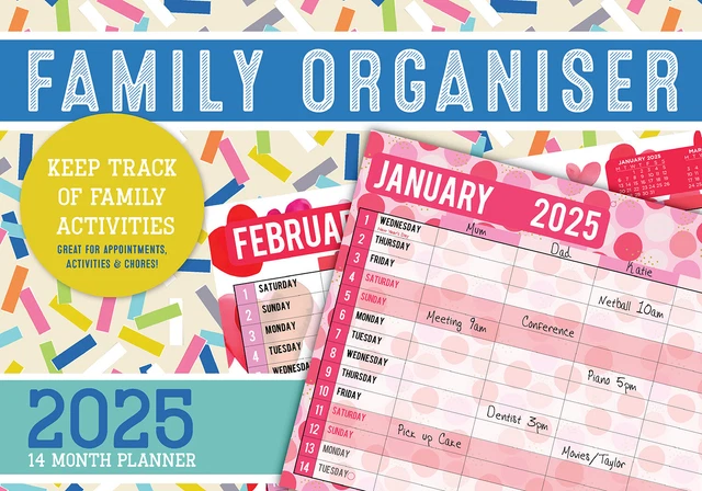 2025 FAMILY ORGANISER Rectangle Wall Calendar 14 Months Hanging Planner ...
