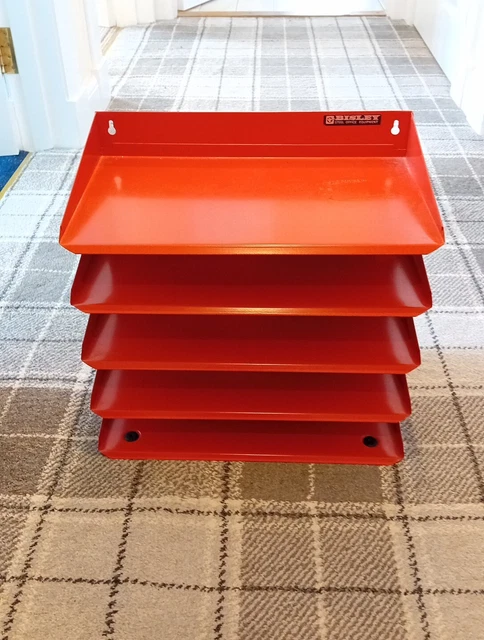 VINTAGE BISLEY METAL Paper Filing Tray Industrial 5 Tier Shelf Red £25. ...