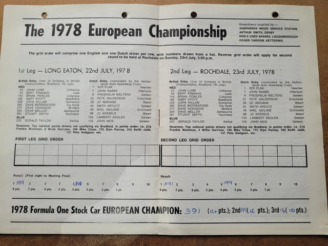 1978 BRISCA F1 Stock Car European Championship Programme, Leg 1, Long ...