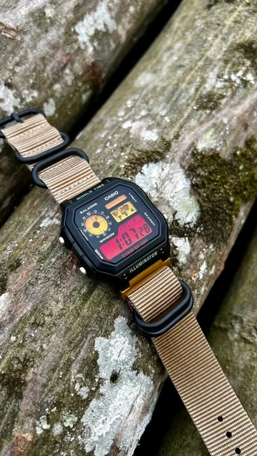 CASIO CUSTOM HYDRO Mod Royale AE-1200 Desert Cruiser 22mm Watch Red and ...
