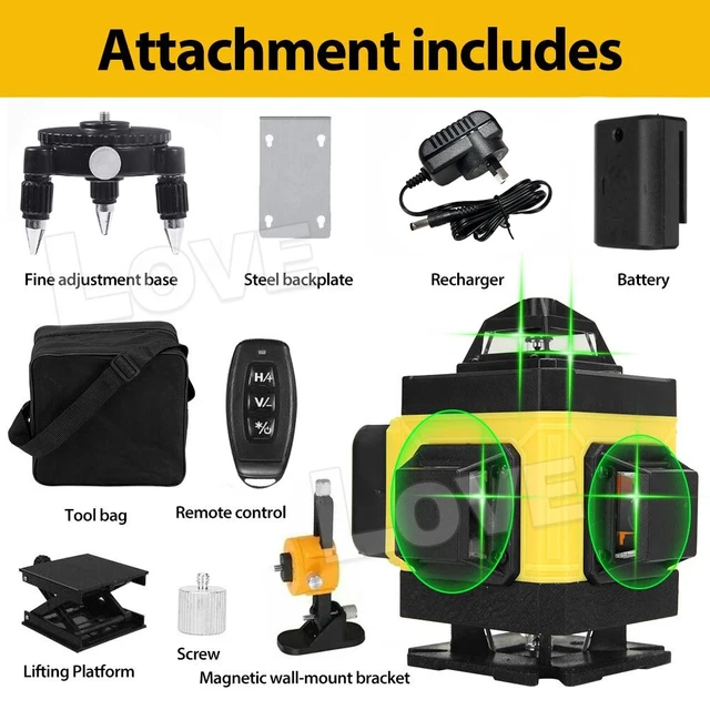 PROFESSIONAL LASER LEVEL 4D 16 Line 360°Rotary Cross Self-Leveling ...