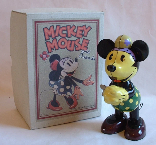 DISNEY RETRO WIND-UP MINNIE MOUSE CLOCKWORK TIN TOY Young Epoch Japan ...