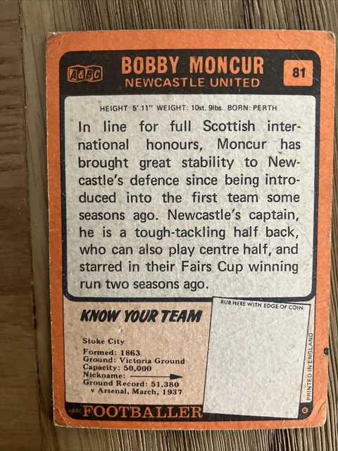 A&BC-FOOTBALL CARDS NEWCASTLE United - Bobby Moncur £2.00 - PicClick UK