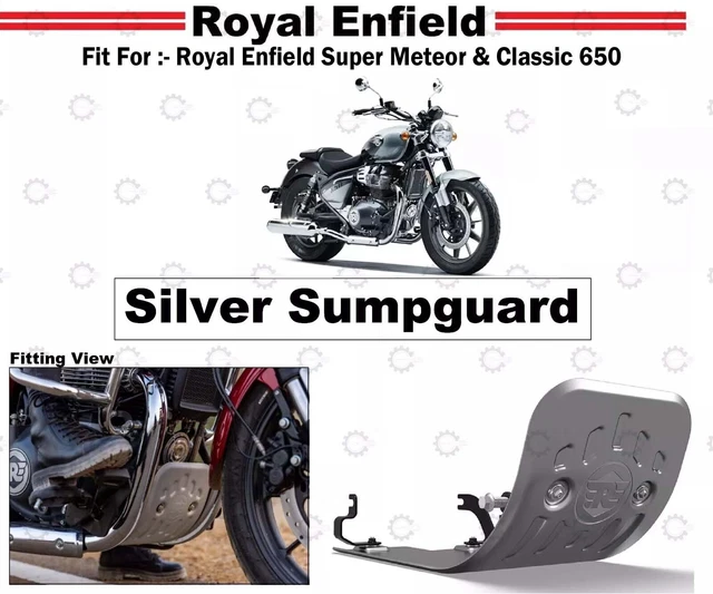 ROYAL ENFIELD SUPER METEOR & Classic 650 "Silver ALUMINIUM SUMPGUARD ...