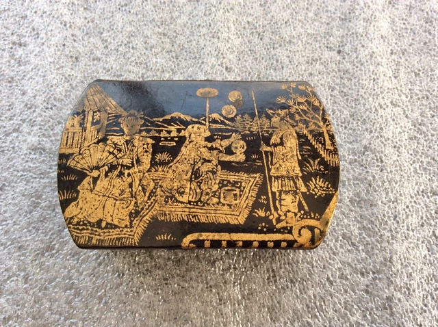 ANTIQUE DECORATIVE SNUFF Box - Black Papier Mache £25.00 - PicClick UK