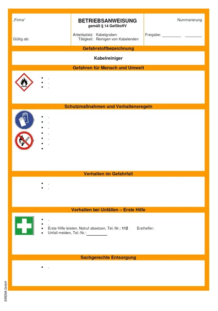 BETRIEBSANWEISUNG GEFAHRSTOFFE SPEZIALREINIGER Rivolta M.T.X. 60 forte ...