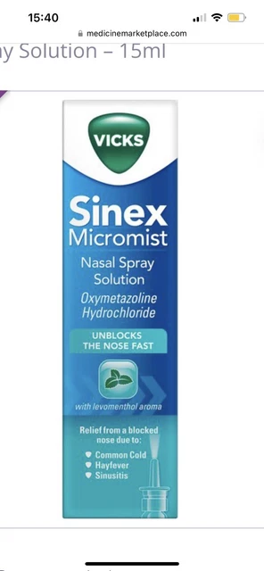 VICKS SINEX MICROMIST NASAL SPRAY 15ML UNBLOCK NOSE FASTx3 £8.99 ...
