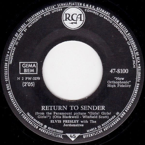Elvis Presley Return To Sender Where Do You Come From 7 Single