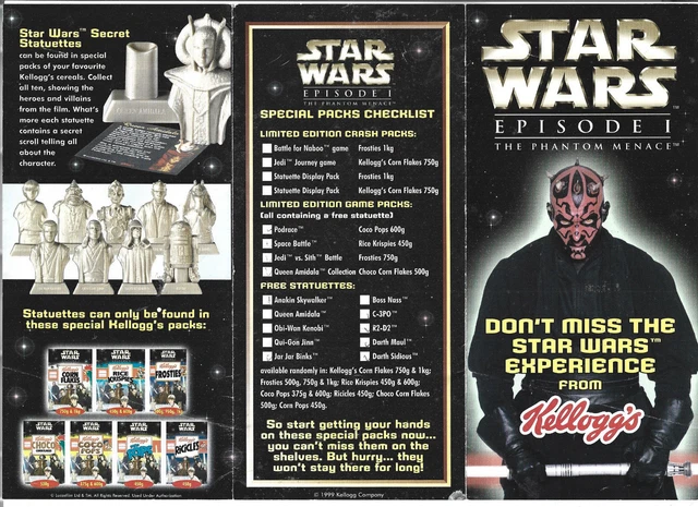 KELLOGGS CEREAL FLYER Star Wars Episode 1 Phantom Menace 2 Sided Colour ...