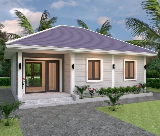 HOUSE DESIGN 3D 9x7 Meter 30x23 Feet 2 Bedrooms Hip Roof PDF Plan (A4 ...