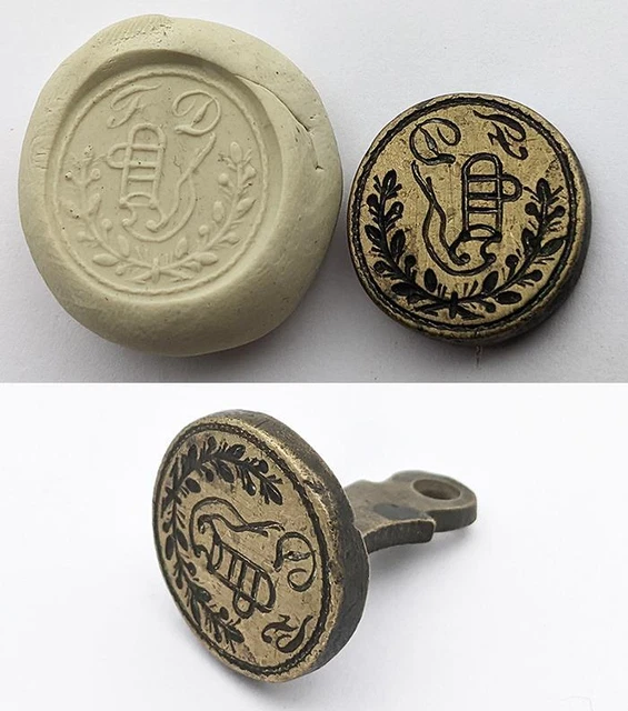 18TH CENTURY LAUREL Wreath Ladder? "F.d" Initial Crest Intaglio Letter ...
