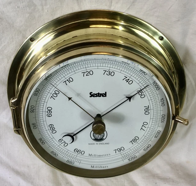 VINTAGE SHIP'S BAROMETER, Sestrel, Bulkhead, Brass, Boat, Henry Browne ...