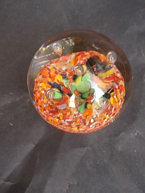 PRESSE PAPIER VERRE boule sulfure artisanal cinq bulles quinconce beau ...