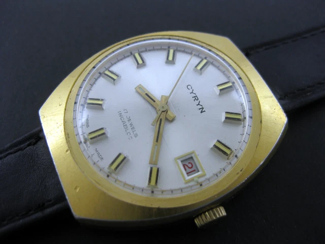 GENUINE VINTAGE SWISS Made Cyryn 17 Jewels Mechanical Winding Mens ...