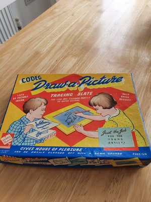 VINTAGE CODEG 1950'S Draw A Picture Tracing Slate Game in Box Old Toy £ ...
