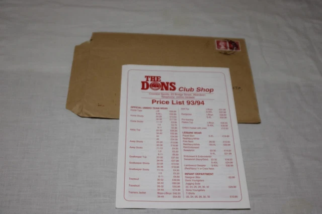 LISTA PREZZI UFFICIALE Aberdeen FC "The Dons" (1993/94) + Modulo e ...