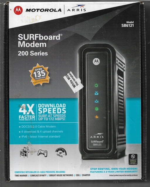 ARRIS SURFBOARD CABLE Modem, DOCSIS 3.0 200 Series Model SB6121 - No AC ...