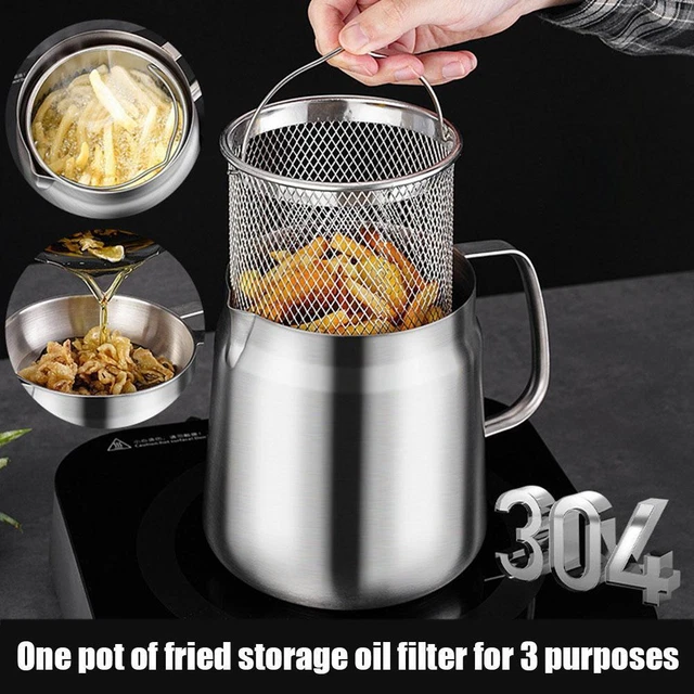 KITCHEN STAINLESS STEEL Oil Strainer Pot Grease Container Jug Storage ...