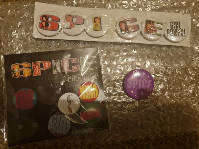 SPICE GIRLS ORIGINAL official badges rare as new and small asda badge ...