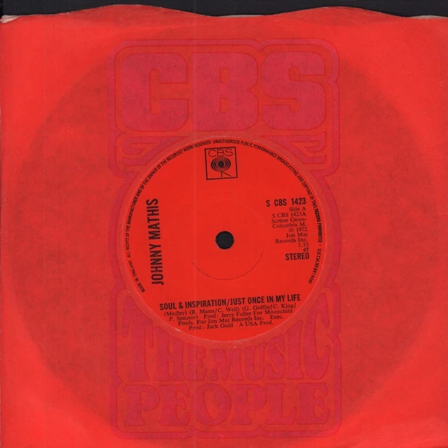 JOHNNY MATHIS SOUL and Inspiration/Just Once In My Life 7" vinyl UK Cbs ...