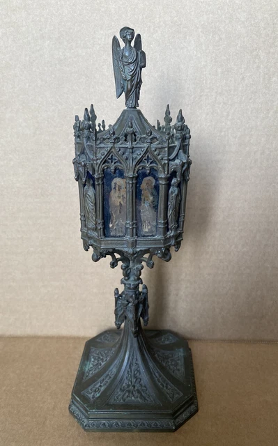 ANCIEN CHASSE RELIQUAIRE Lanterne Gothique En Bronze Et Verre Xixeme ...