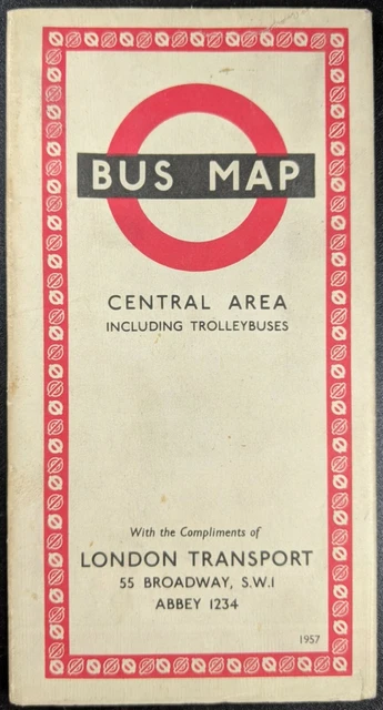 LONDON TRANSPORT; BUS Map, Central Area, Including Trolleybuses, 1957 ...