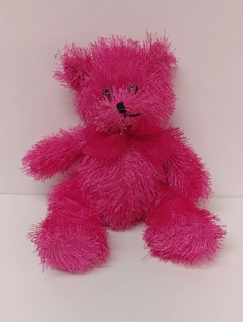 PINK BEAR PLUSH with Bow Valentines Day Gift 9" Fuzzy Teddy Bear Kuddle ...