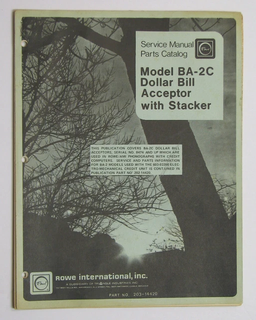 MODEL BA-2C DOLLAR Bill Acceptor w/ Stacker - Service Manual / Parts ...