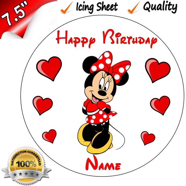 MINNIE MOUSE RED CUTE Edible Icing Cake Topper 7.5" Round Pre-cut £3.95 ...