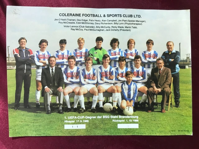 COLERAINE FC 86/87-MANNSCHAFTSKARTE-GEGNER BSG STAHL BRANDENBURG-UEFA ...