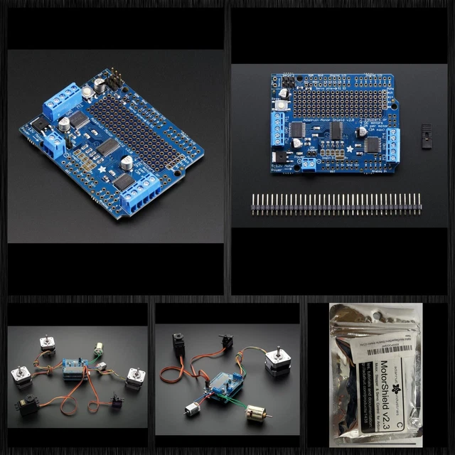ADAFRUIT MOTOR-STEPPER-SERVO-ROBOT SHIELD Arduino I2C Kit v2.3 w/PWM ...