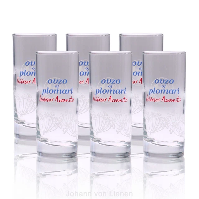 6 OUZO OF Plomari Glas Griechenland Schnaps Gläser Eichung bei 2cl ...