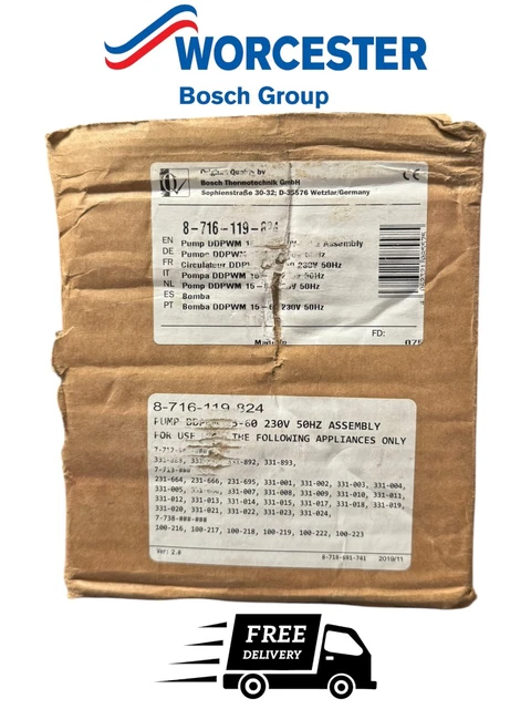 WORCESTER BOSCH 8716119824 Pump Assembly 15-60 230V Boiler Circulation ...