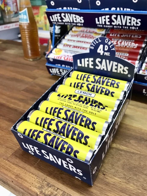 VINTAGE LIFE SAVERS Lemon Candy Box & 7 Prop Rolls Milk Bar Retro ...