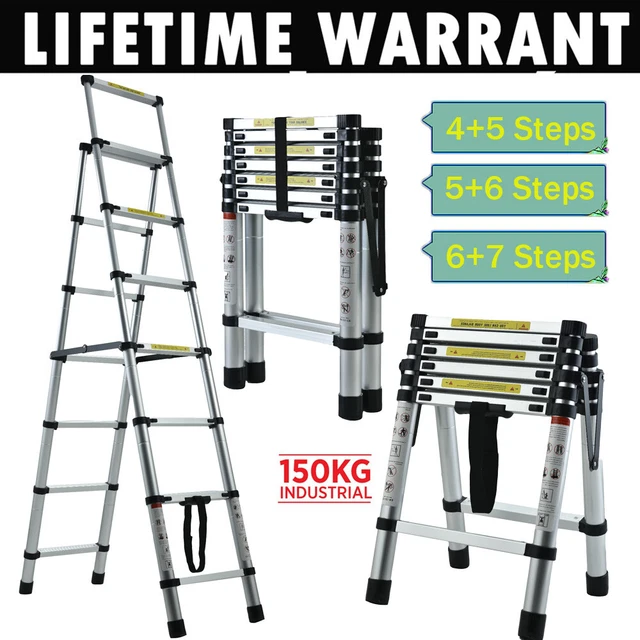 A-FRAME FOLDING STEP Telescopic Ladder 4+5/5+6/6+7 Steps Aluminium ...