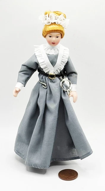 DOLLS HOUSE MATRON In A Grey Dress 1:12 Scale Miniature Ladies People ...
