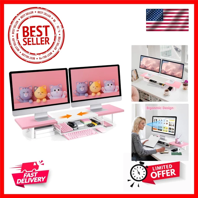 DUAL-COMPUTER-MONITOR-STAND-RISER FOR DESK, Expandable Desk Shelf With ...