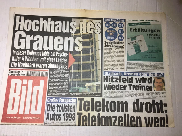 BILD ZEITUNG, 06. Januar 1998, Bild Zeitung, 06.01.1998, Hitzfeld EUR 27,99 - PicClick DE