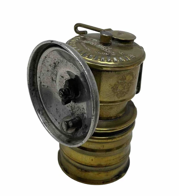 VINTAGE ANTIQUE PREMIER Carbide Lamp Brass Miners Helmet Lamp - Object ...