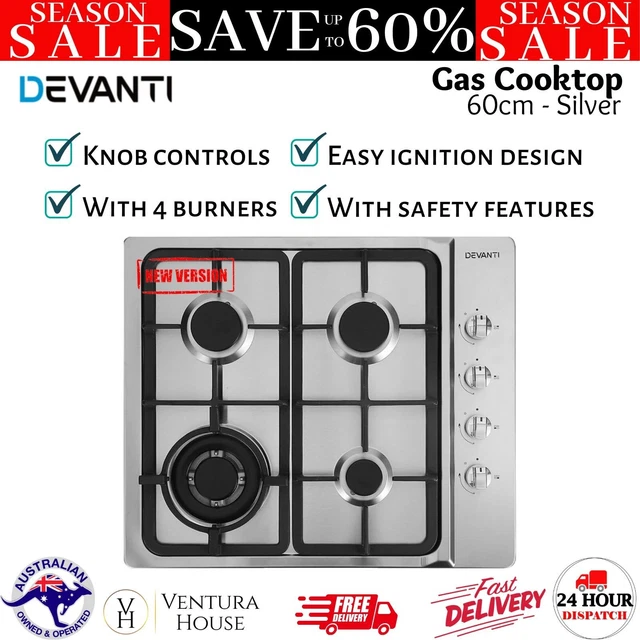 DEVANTI GAS COOKTOP 60cm Kitchen Stove 4 Burner Cooker Kitchen Stove ...