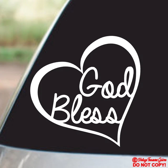 GOD BLESS HEART Vinyl Decal Sticker Car Window Wall Bumper Love Jesus ...