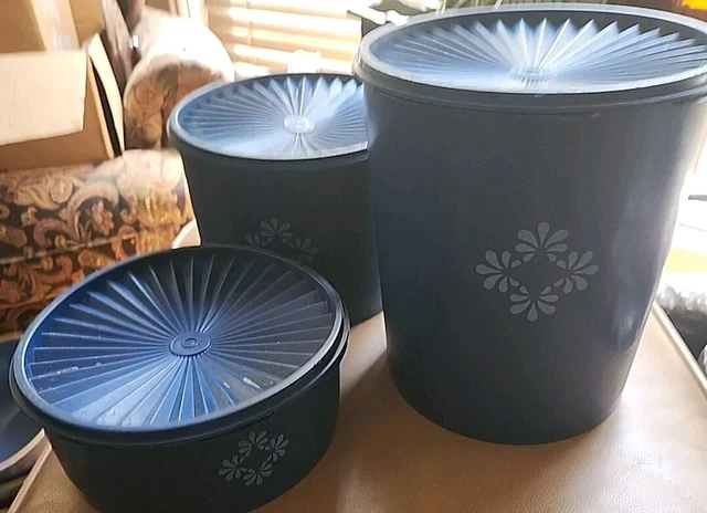 VINTAGE 1970'S TUPPERWARE Canister Set Dark Blue Blueberry With ...