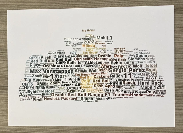 RED BULL RACING 2023 Formula 1 Verstappen 1 & Perez 11 Word Art F1 ~ A4 ...
