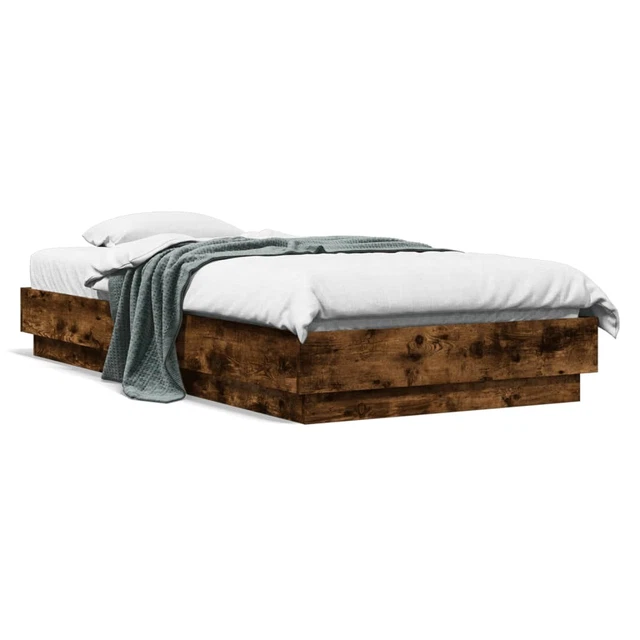 BED FRAME SMOKED Oak 90x190 cm Engineered Wood Sturdy Ply Slats Mattress excl UK £228.28 ...
