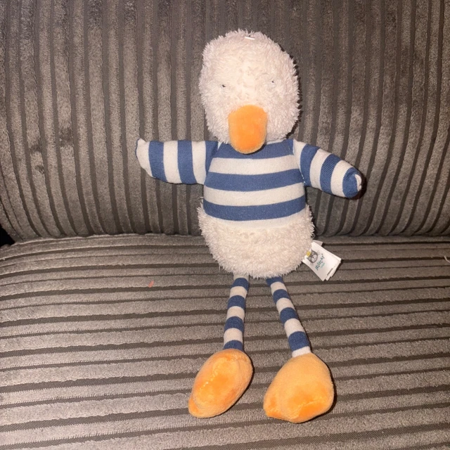 JELLYCAT BREDITA DUCK Stripe Blue Soft Toy Plush Comforter Rattle Chime ...