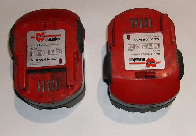 2 WÜRTH MASTER Akkus 3 Ah SD-LI12V SDLI12V 0700956330 Liion BS12-Asolid ...
